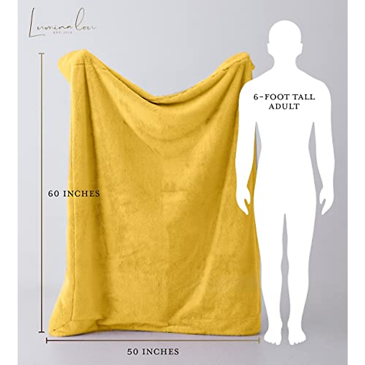 Faux Fur Throw Blanket - Warm & Cozy Throw Blanket for Couch, Bed, Sofa - Gold/Mustard Throw Blanket for Home Décor - Double Sided, Ultra Soft Throw Blanket