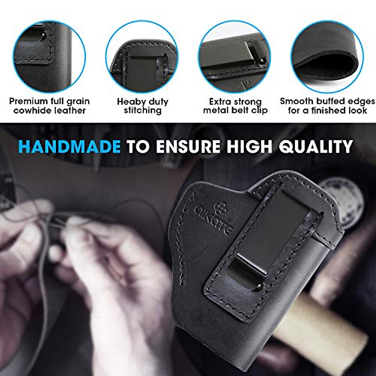 IWB Leather Holster for Concealed Carry, Inside Waistband Holsters Suitable for S&W M&P Shield, Glock 17 19 22 23 32 33 36 43, Springfield XD-S, Beretta 92FS, Sig P228 P239 Similar Handguns
