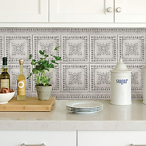 Brewster BHF2769 Cream Vintage Tin Peel & Stick Backsplash, Metallic