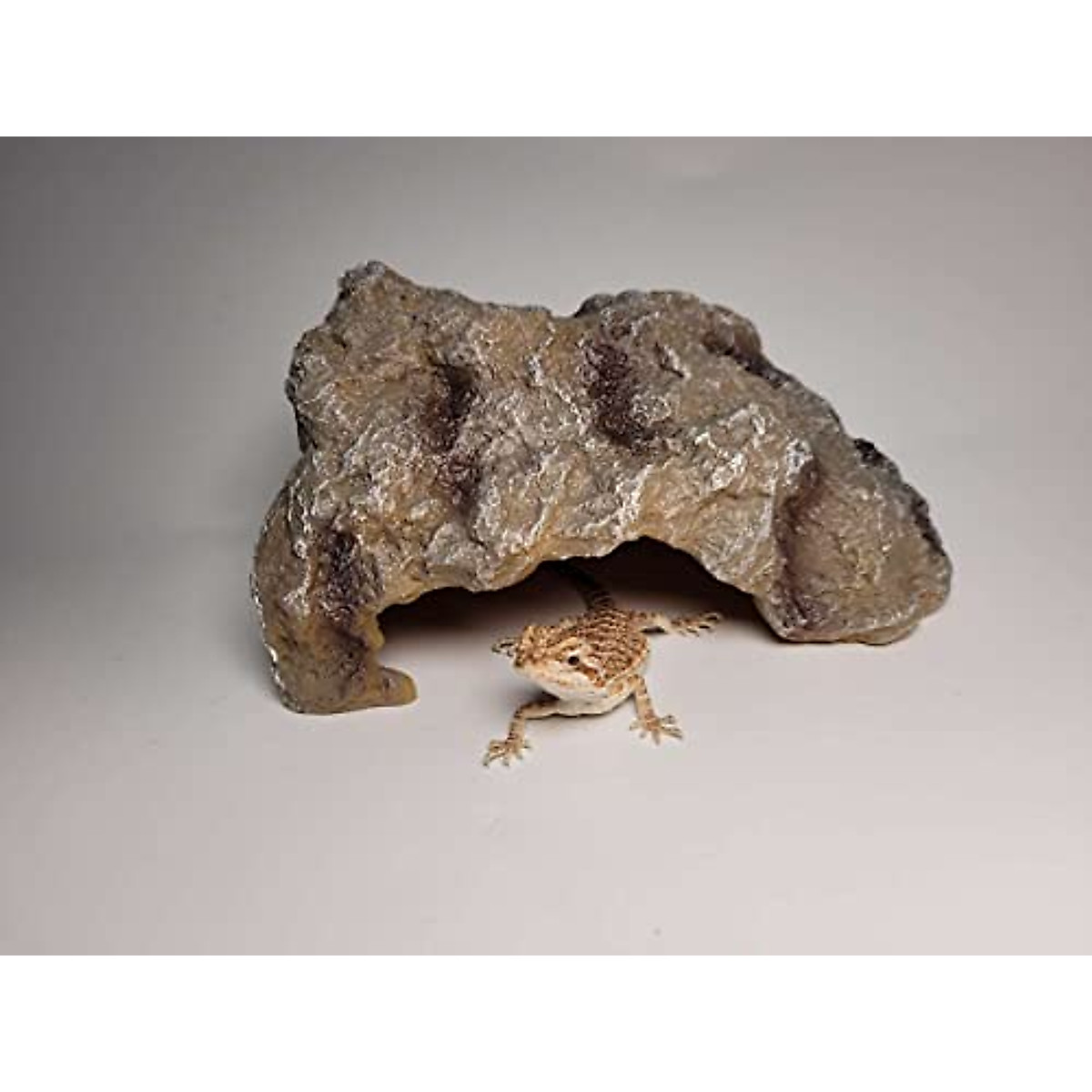 RunXF Reptile Simulation Rock Hideouts Cave Amphibian Hides Resin Habitat Decor Shelter for Gecko Leopard Lizards Toad Turtle (Small),grey