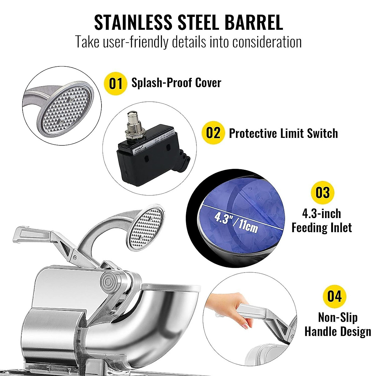 VEVOR 110V Commercial Ice Crusher 440LBS/H, ETL Approved 300W Electric Snow Cone Machine with Dual Blades, Stainless Steel Shaved Ice Machine with Safety On/Off Switch for Family, Restaurants, Bars