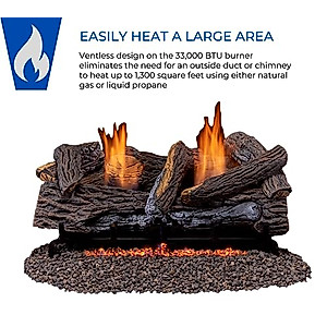 Duluth Forge DLS-24R-2 Dual Fuel Ventless Fireplace Logs Set with Remote Control, Use with Natural Gas or Liquid Propane, 33000 BTU, Stacked Red Oak, 24 Inches