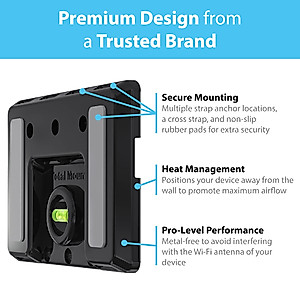 TotalMount Universal Mount for Electronics – Adjustable Strap Wall Mount for Your Router, Wireless System, Cable Modem, DVR, Xbox, PlayStation, and More (Black, Professional Shelf)