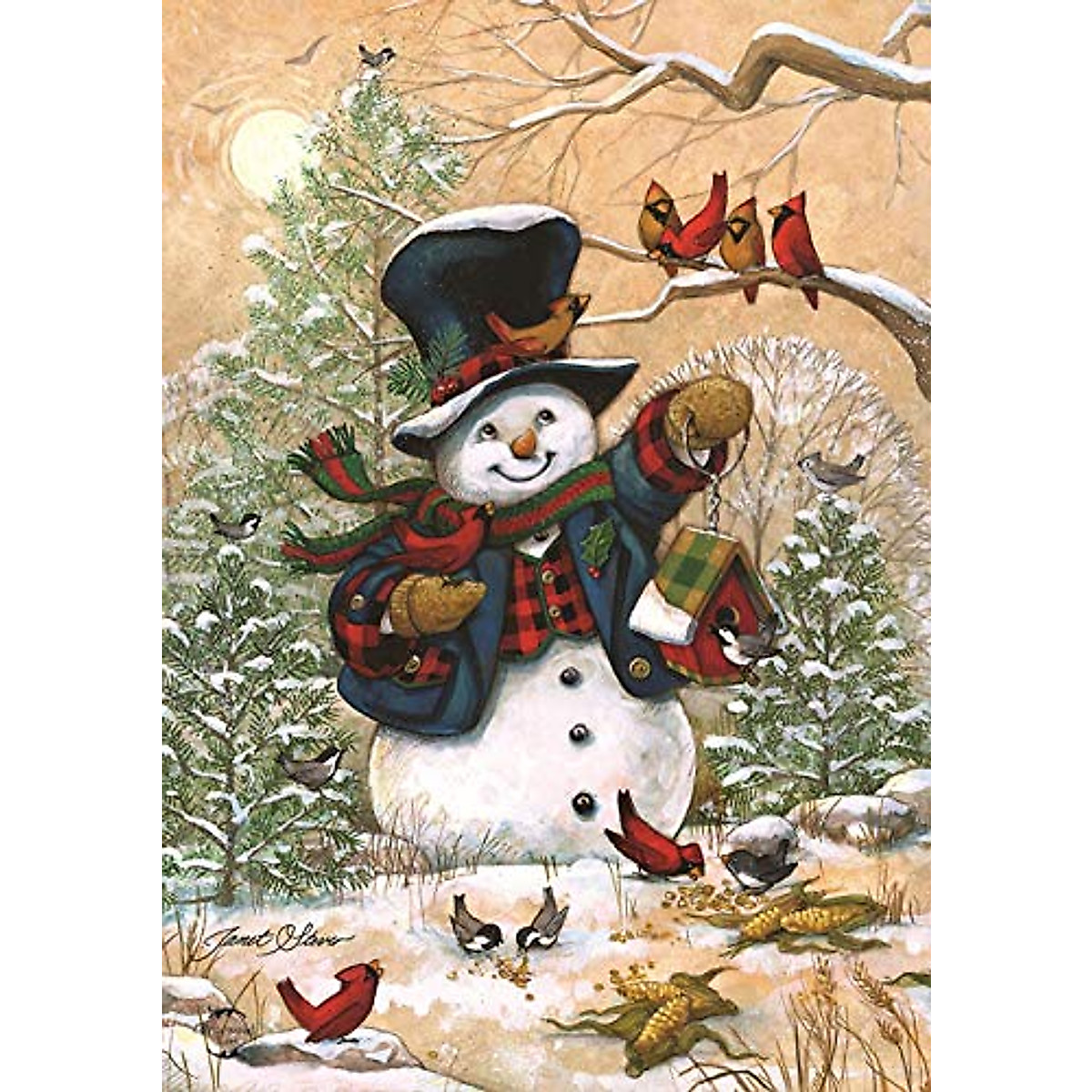 Winter Friends Garden Flag Snowman & Cardinals Winter Seasonal Banner 12.5"x18"
