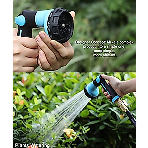 ESOW Garden Hose Nozzle 100% Heavy Duty Metal, Water Hose Sprayer with 8 Watering Patterns, Thumb Control On Off Valve, High Pressure Nozzle Sprayer for Watering Plants, Car and Pet Washing, Blue