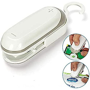 Mini Bag Sealer 2-in-1, Heat Sealer,Handheld Heat Vaccum, Portable Heat Vacuum Sealers with Hook, Heat Sealer with Cutter For Plastic Bags and Food, Mini Portable Sealer for Snacks, Resealer Machine Keep Food Fresh, Battery Not Included