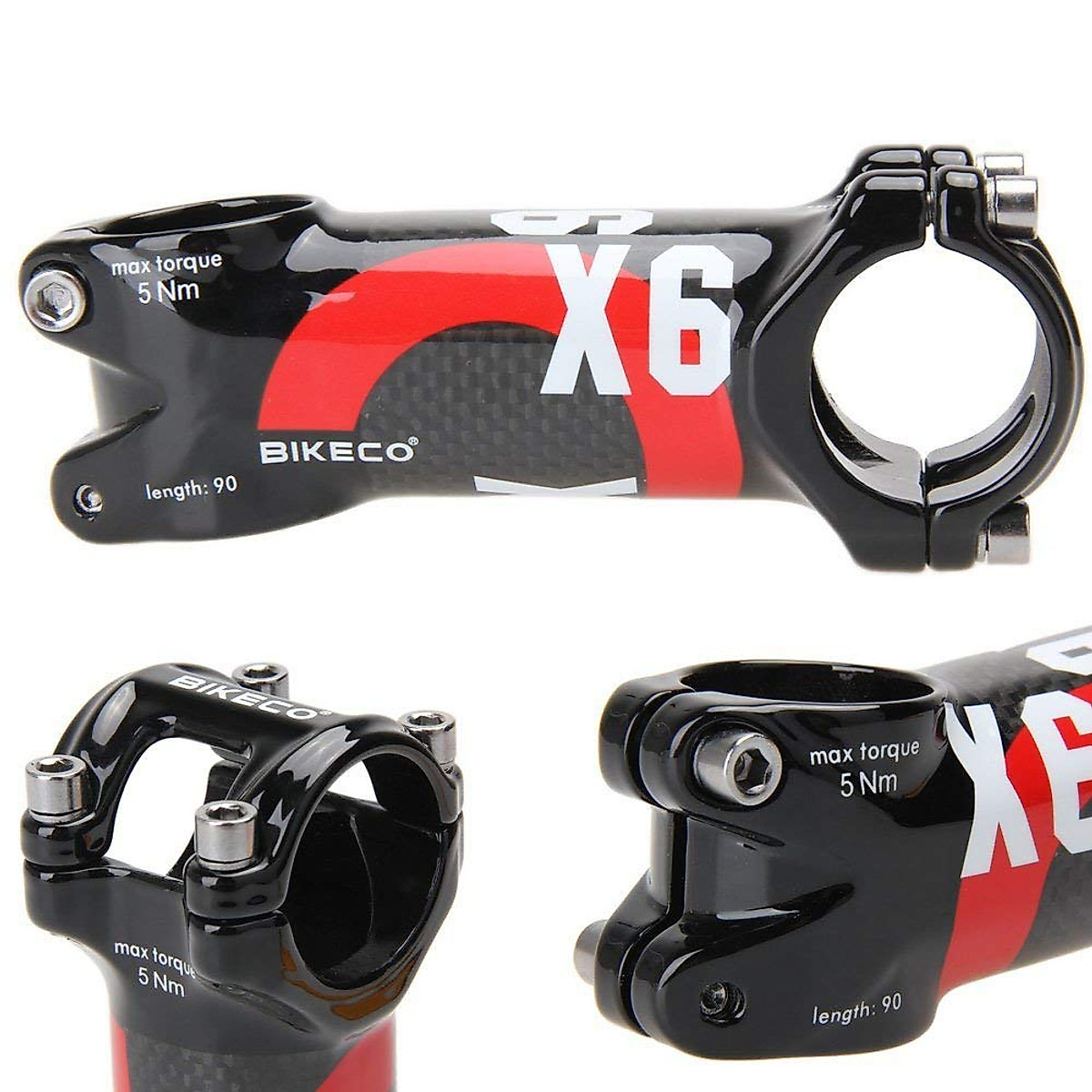 Bikeco New Carbon Fiber Bike Stem,Lightweight Aluminum+Carbon Fiber Bike Handlebar Stem,Mountain Bicycle Stem Road Bicycle Stem ø31.8x80/90/100/110mm 7 Degrees Stem 3K Gloss (Red, 90)