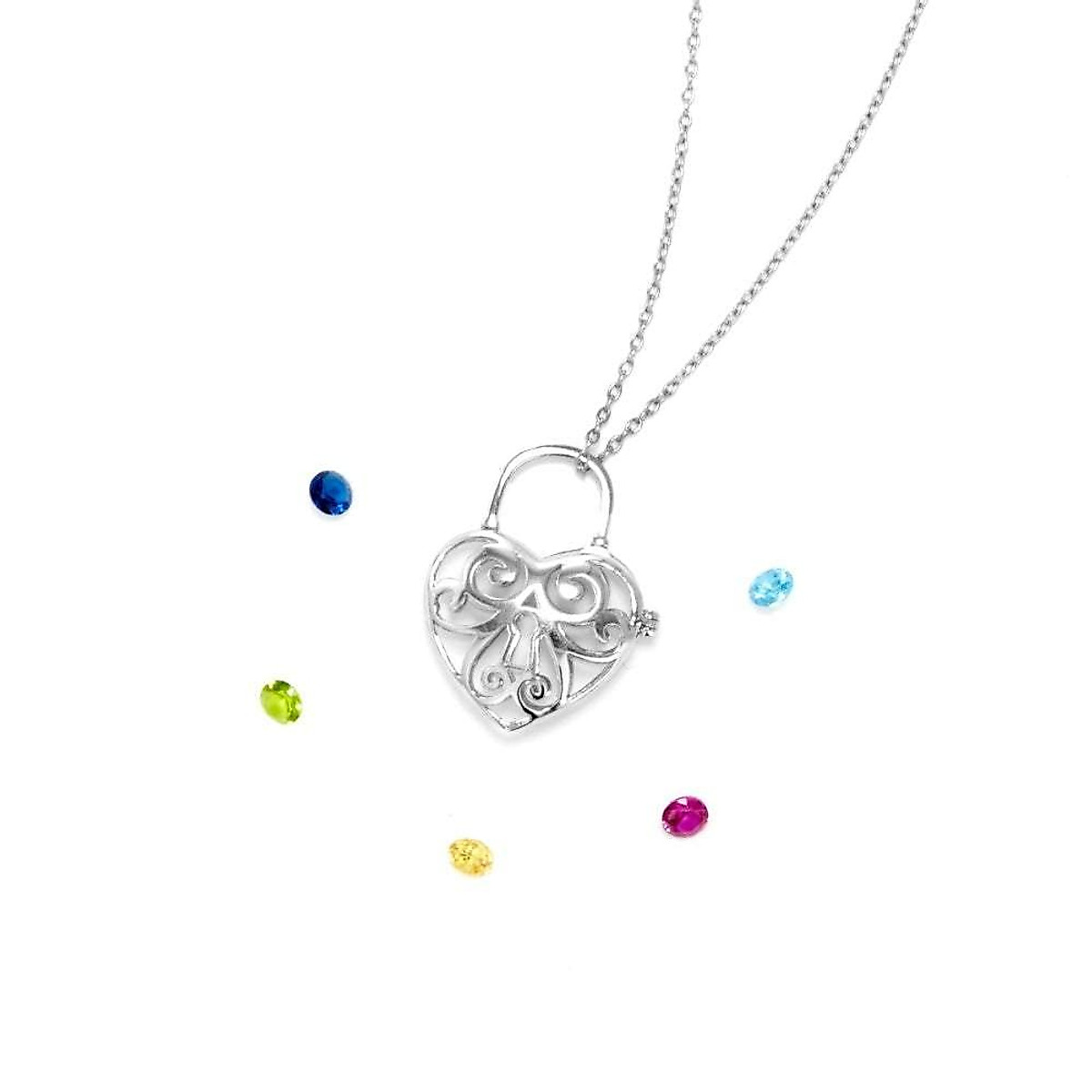 Sterling Silver Personalized 4mm Round Simulated Birthstone Heart Locket (16" chain) - Caged Locket Jewelry - Personalized Locket Necklace for Women - Gift for Her - Gifts for Mom