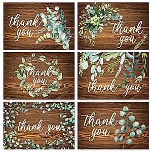 Whaline 30 Pack Rustic Thank You Cards with Envelopes Stickers Watercolor Eucalyptus Brown Greeting Note Cards Gratitude Card for Wedding Birthday Baby Shower Bridal Shower, Blank Inside, 4 x 6 Inch