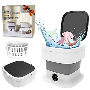 Portable Mini Washing Machine, 12L Capacity Portable Washer and Dryer, 60W Small Folding Lavadora Portatil with Spin,Collapsible Compact Clothes Laundry for Apartment Travel (Grey)