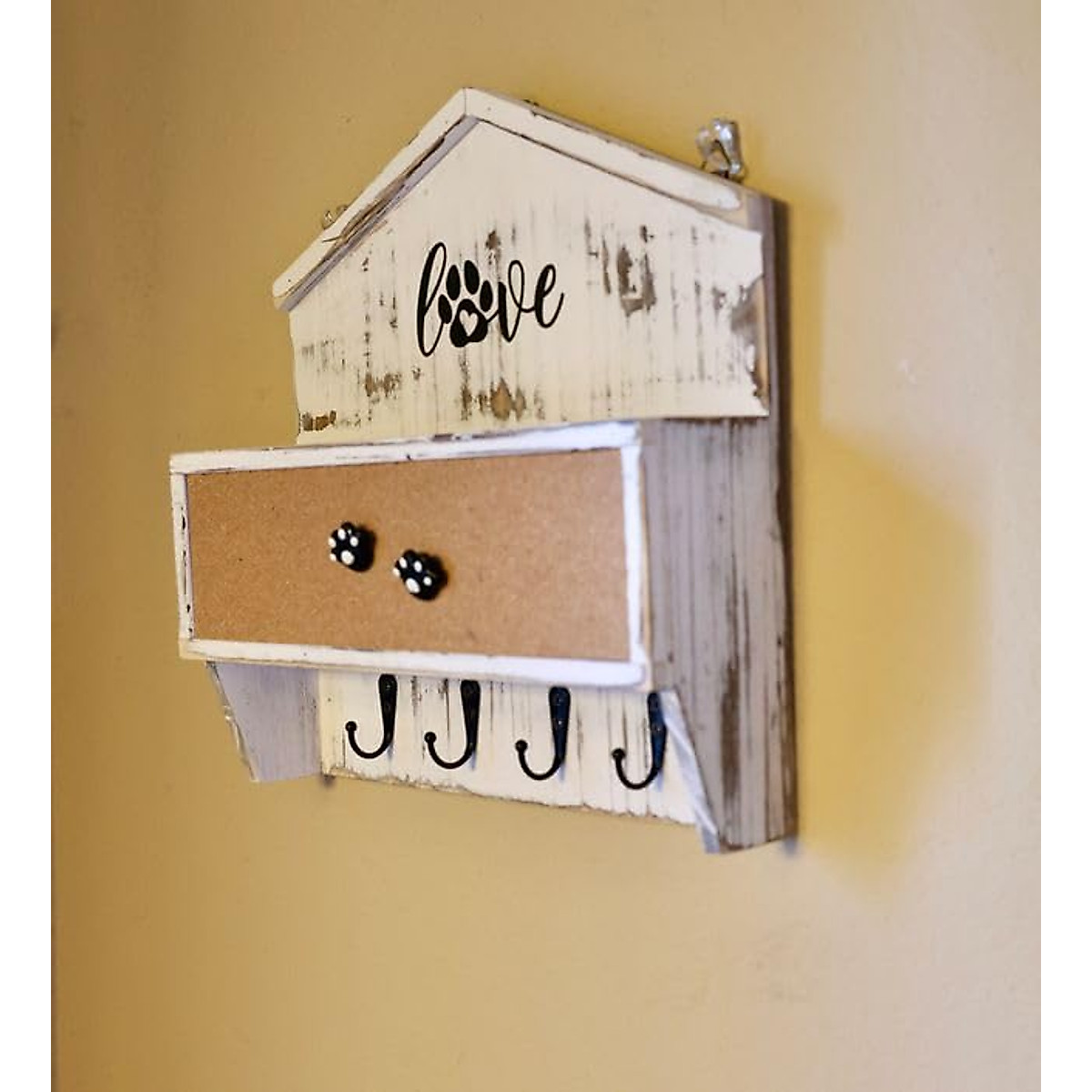 Onetomany Dog Leash Holder, Wall Mounted with Storage Shelf and Corkboard