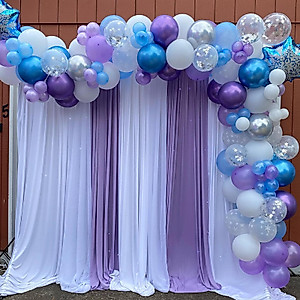 Paready Frozen Balloons, 60 Pcs 12 Inch Purple Blue Balloons White and Snow Confetti Latex Balloons for Girls Frozen Theme Party Supplies Ice Snow Theme Birthday Baby Shower Winter Party Decorations