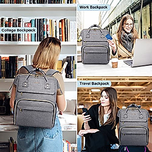 LOVEVOOK Laptop Backpack Women, 15.6 Inch Computer Backpack with Charger, Water Resistant Teacher Bag Work Backpack with Laptop Compartment for Travel Business College, Grey