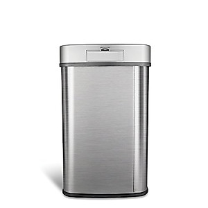 NINESTARS DZT-50-28BR Automatic Touchless Motion Sensor Oval Trash Can, Black Top, 13 Gal BR, Brush