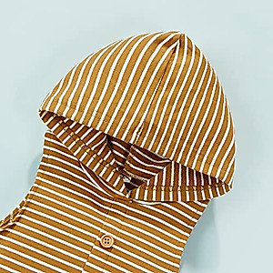 Newborn Baby Boy Girl Unisex Romper Infant Toddler One Piece Hooded Striped Bodysuits Sleeveless Buttons Clothes (A~Brown , 3-6 Months )