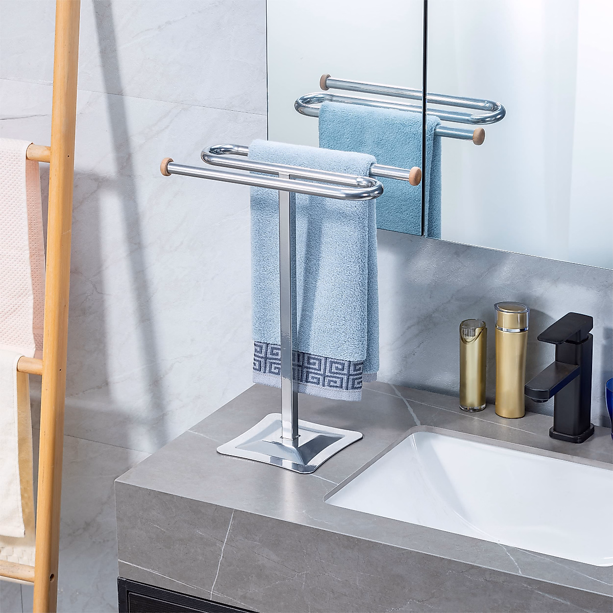 ZCDCP Hand Towel Holder Stand, S-Shape Countertop Towel Stand with Metal Base Freestanding Towel Rack for Bathroom