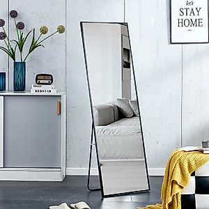 Bblack Aluminum Alloy Metal Frame Wall Mounted Full Body Mirror, Bathroom Makeup Mirror, Bedroom Porch, Clothing Store, Floor Mounted Large Mirror