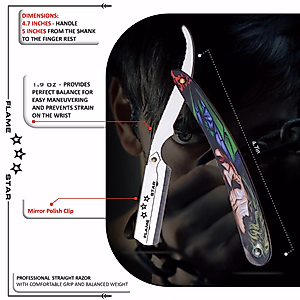 Joker Coated Barber Straight Edge Salon Hair Cut Razor 100% Stainless Steel with Blades By "FLAME STAR"