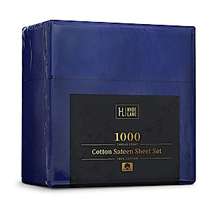 Hyde Lane Luxury 1000 Thread Count 100% Cotton Sheets for Queen Size Bed | Very Comfy Soft & Thick with Deep Pocket - Fits 16"-20" Thick Mattress | 4 PC Sateen Weave Bed Sheet Set Queen (Navy)