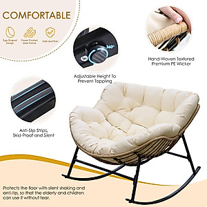 NICESOUL® Indoor Outdoor Rocking Chair with Cushion, Oversized Patio Papasan Rocking Chair, Water Resistant Egg Royal Rocking Chair 450Lbs Sturdy Comfy Recliner Large Lounging Chair (Beige, 1 PC)