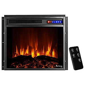 e-Flame USA Jackson 25"x21" LED Electric Fireplace Stove Insert with Remote - 3D Logs and Fire (Black)