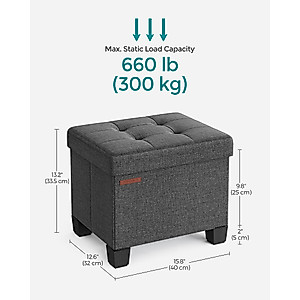 SONGMICS Storage Ottoman, Folding Storage Bench, Ottoman with Storage, Storage Ottoman Bench, for Living Room, Bedroom, 12.6 x 15.8 x 13.2 Inches, Dark Gray ULSF012G01