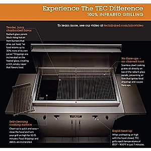 TEC Patio 2 FR Infrared Grill On Stainless Steel Pedestal with Two Side Shelves and Half Warming Rack (PFR2LPCABS-PFR2WR19), Propane Gas