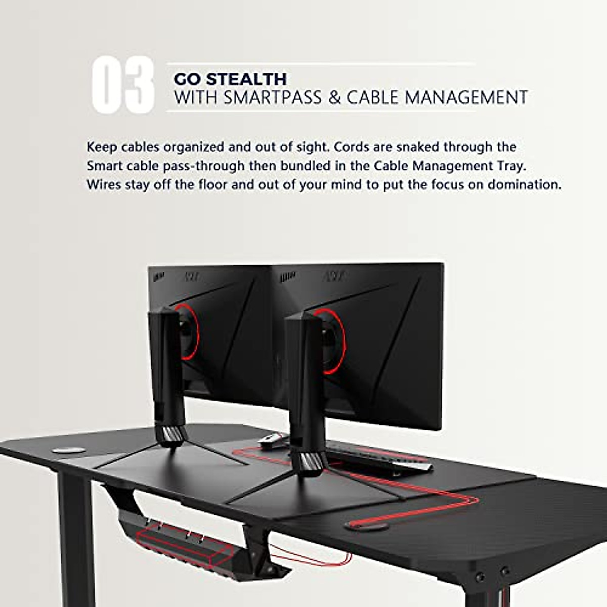 VITESSE Gaming Desk 63 Inch, Ergonomic Gamer Computer Desk with Mouse Pad, PC Gaming Tables with Chargeable Gaming Handle Rack, Cup Holder Headphone Hook
