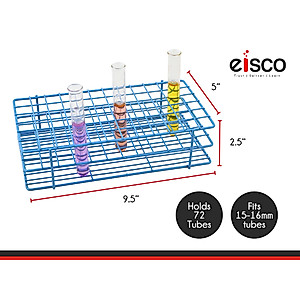 EISCO Blue Epoxy Coated Steel Wire Test Tube Rack, 72 Holes, Outer Diameter Permitted of Tubes 15-16mm or Less, 6x12 Format