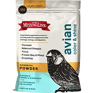The Missing Link Avian Color & Shine Superfood Supplement Powder for Captive Birds - Flaxseed, Yucca, Kelp, Phytonutrients & Protein - Supports Energy, Plumage, Digestive & Immune Health - 3.5oz