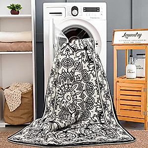 LINROMIA Boho Rug 3' x 5', Persian Floral Area Rug Soft Faux Wool Bedroom Rug Bohemian Washable Accent Rug Mat Indoor Outdoor Non-Slip Throw Carpet for Living Room Dining Black SND White