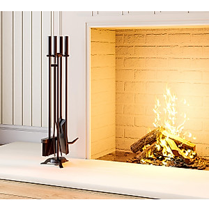 CALIDOLA Wrought Iron Fireplace Tools with Chimney Poker, Tongs, Shovel, Brush and Stand Hearth Accessories Set,Black Fireplace Companion Set