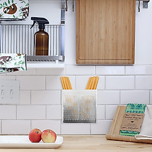 DOITOOL utensil caddy stainless steel wall utensil holder hanging organizer flatware caddy organizer storage stand holder for home office restaurant