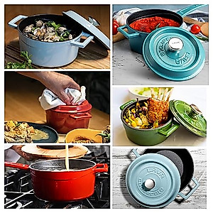 LAVA 5 Quarts Cast Iron Dutch Oven: Multipurpose Stylish Oval Shape Dutch Oven Pot with Glossy Sand-Colored Three Layers of Enamel Coated Interior with Trendy Lid (Red)