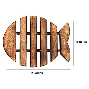 ETROVES 10 Inch Wooden Trivet Fish Shape for Hot Dishes Pot Pan Tea Pot Holders Modern Home Farmhouse Kitchen Counter Top Decor