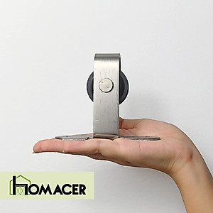 Homacer Mini Brushed Nickel Non-Bypass Sliding Barn Door Hardware Kit, for Two/Double Doors, 54-inch Long Flat Track, Bent T-Shape Design Roller, Cabinet TV Stand Console Use…