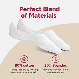 Eedor No Show Socks Womens - 6 Pairs Thin No Show Socks for Women - Non Slip Flat Boat Line Low Cut Socks White Medium (7-8)