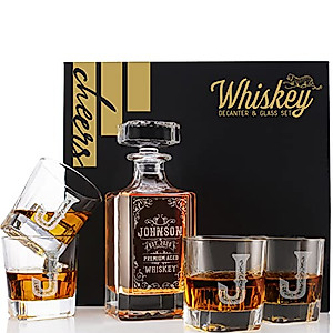 Personalized 5 pc Whiskey Decanter Set - Limited Edition Custom Liquor Decanter - 25 oz, 750ml w/ 4pcs Whiskey Glass Set, Housewarming Gifts, Boss Gifts, Retirement Gifts, Square #3