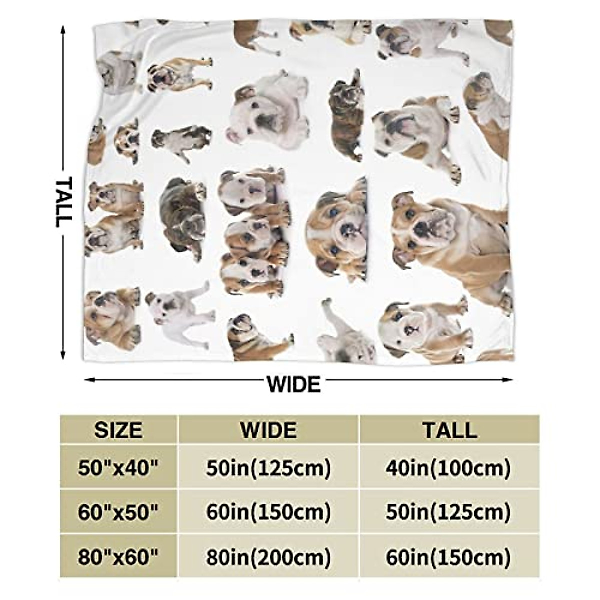Aurary English Bulldogs Soft Throw Blanket for Kids and Adult Anime Ultra Cozy and Luxury Decorative Throw Blanket for Couch,Bed,Car and Sofa 60''x50'', Black (10826)