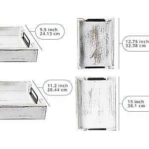 Rustic Wooden Serving Trays with Handle - Set of 2 - Large and Small Nesting Multipurpose Trays - for Breakfast, Coffee Table/Butler & More - Rustic White