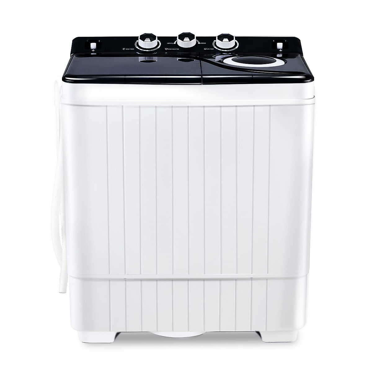Kumcahom Portable Washing Machine 26Lbs Capacity Washer and Dryer Combo Twin Tub Laundry Washer(18Lbs) & Spinner(8Lbs) with Built-in Gravity Drain Pump,for Apartment,Dorms,RV Camping (black+white)