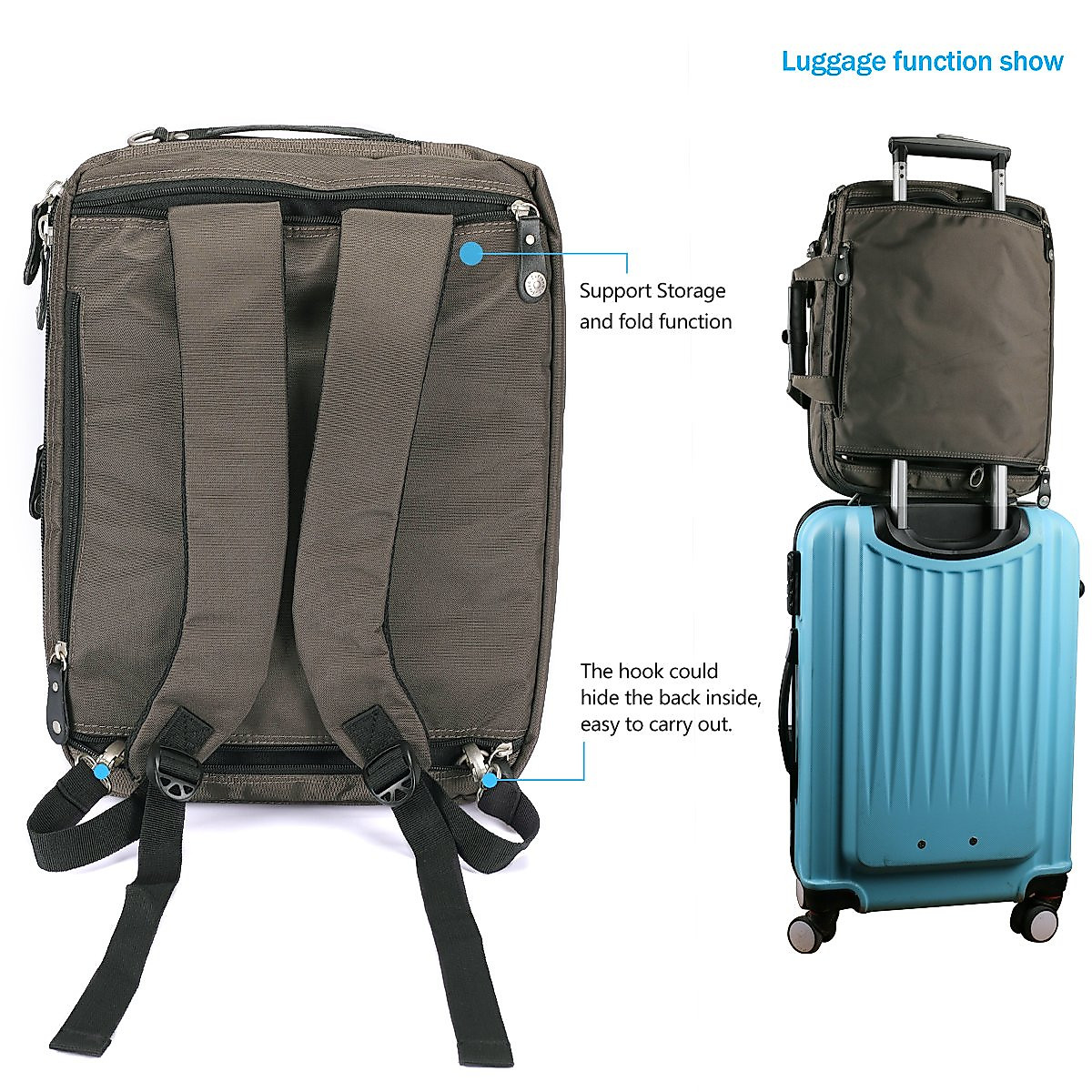 FREEBIZ 18.4 Inches Laptop Bag Multi-function Briefcase Backpack with Handle and Shoulder Strap Fits Up To 19 Inch Laptops Notebook Computer (Army Green)