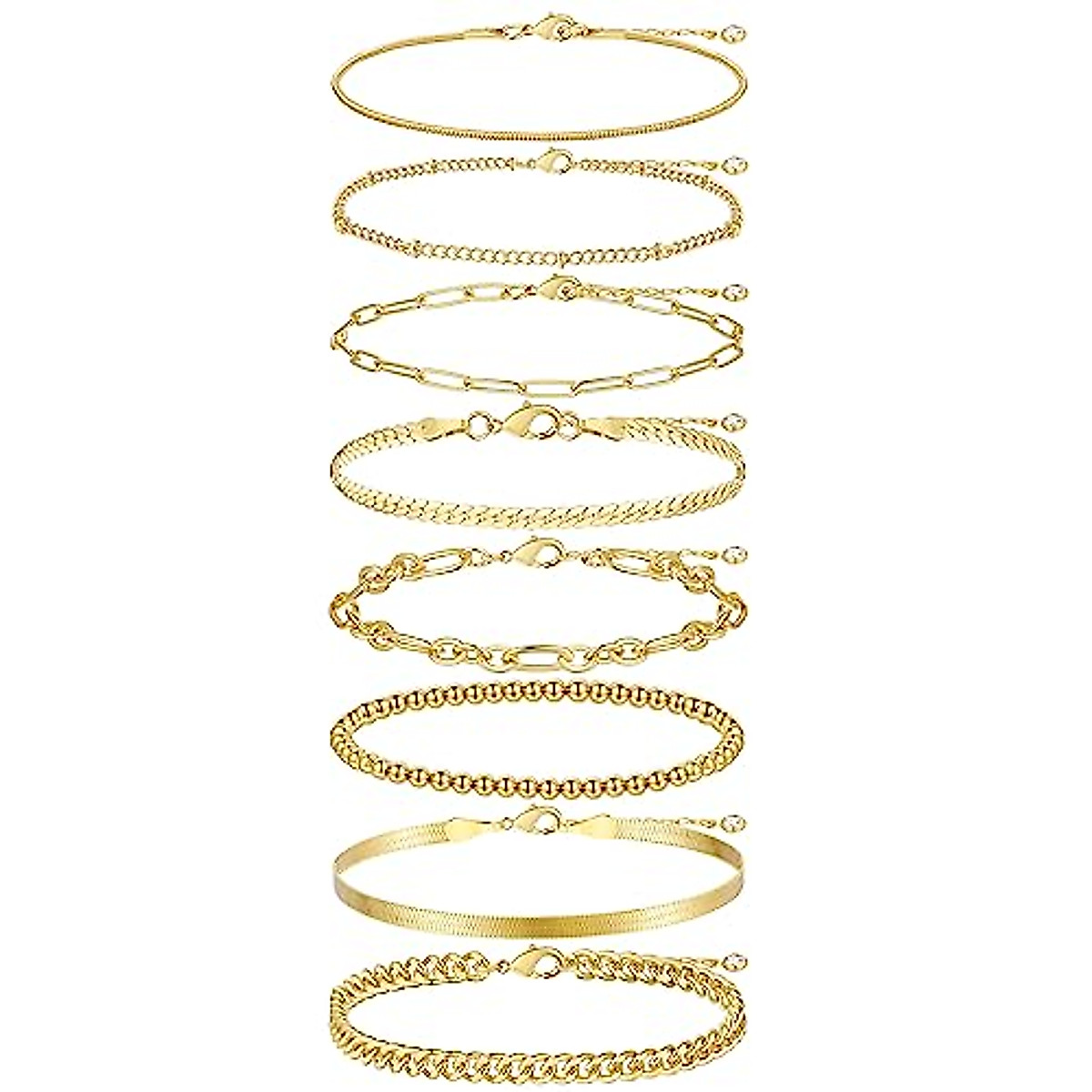 Gold Bracelets for Women, 14K Gold Plated Dainty Bracelets Set, Layered Chain Bracelets Pack Jewelry Gifts (B-8 pack gold bracelets)