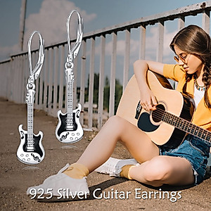 YFN Guitar Earrings Sterling Silver Guitar Jewelry for Women Leverback Music Earrings Gifts for Guitar Players Guitar Lover Guitar Dangle Drop Earrings (black)