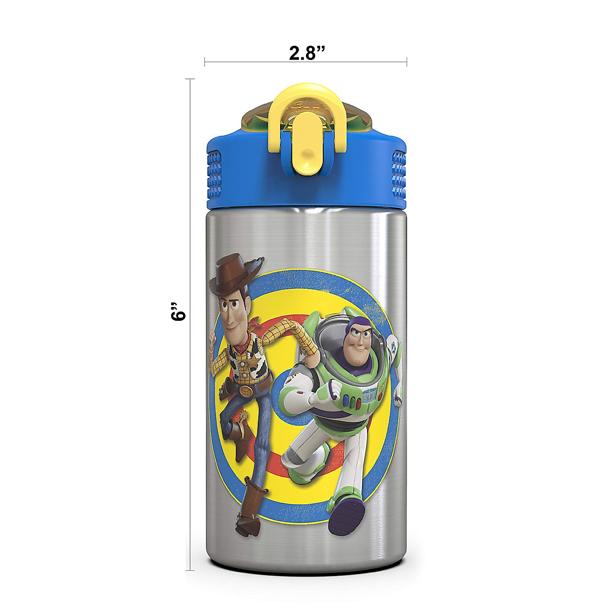 Zak Designs Toy Story 4 Buzz & Woody 15.5 ounce Water Bottle, Non-BPA with One Hand Operation Action Lid and Built-in Carrying Loop, with Straw is Perfect for Kids