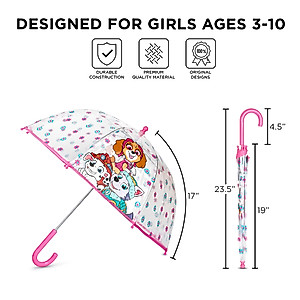 ABG Accessories ABG girls Kids Clear for Rain Girl's, Transparent with an Easy Grip Handle, Dome Windproof, Ag Bubble Umbrella, Paw Patrol, Age 3-10 US