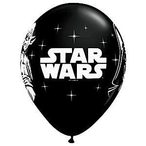 Qualatex Star Wars Biodegradable Latex Balloons Onyx Black with White Prints All-Around of Darth Vader and Yoda, 11-Inch Round (12-Units)
