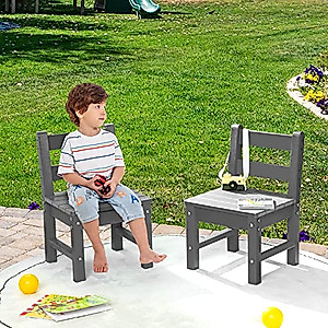 Costzon Kids Chair, 2PCS All-Weather & Heavy-Duty Children Learning Chairs w/Backrest for Playroom, Nursery, Backyard, Garden, Indoor & Outdoor Gift for Boys Girls, Waterproof Toddler Chair (Grey)