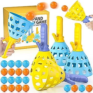 TEMI Pop Pass Catch Ball Game with 4 Catch Launcher Baskets and 20 Balls, Beach Toys Backyard Outdoor Indoor Game Age 3 4 5 6 7 8 9 10+ Years Old Boys Girls Kids Adults Family Christmas Easter Gifts