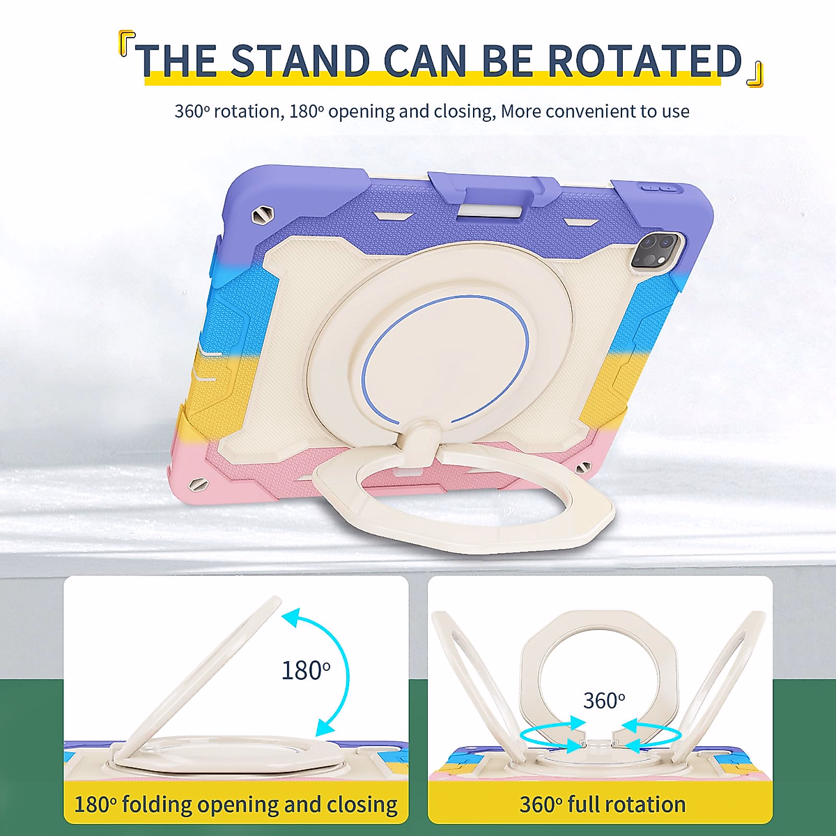 SLLMYYX 360 Degree Swivel 3in1 Shockproof Case for iPad Pro 12.9 inch 6th/5th/4th Gen with Shoulder Strap & Handle, 2022/2021/2020 with Shoulder Strap & Handle, Colorful Green